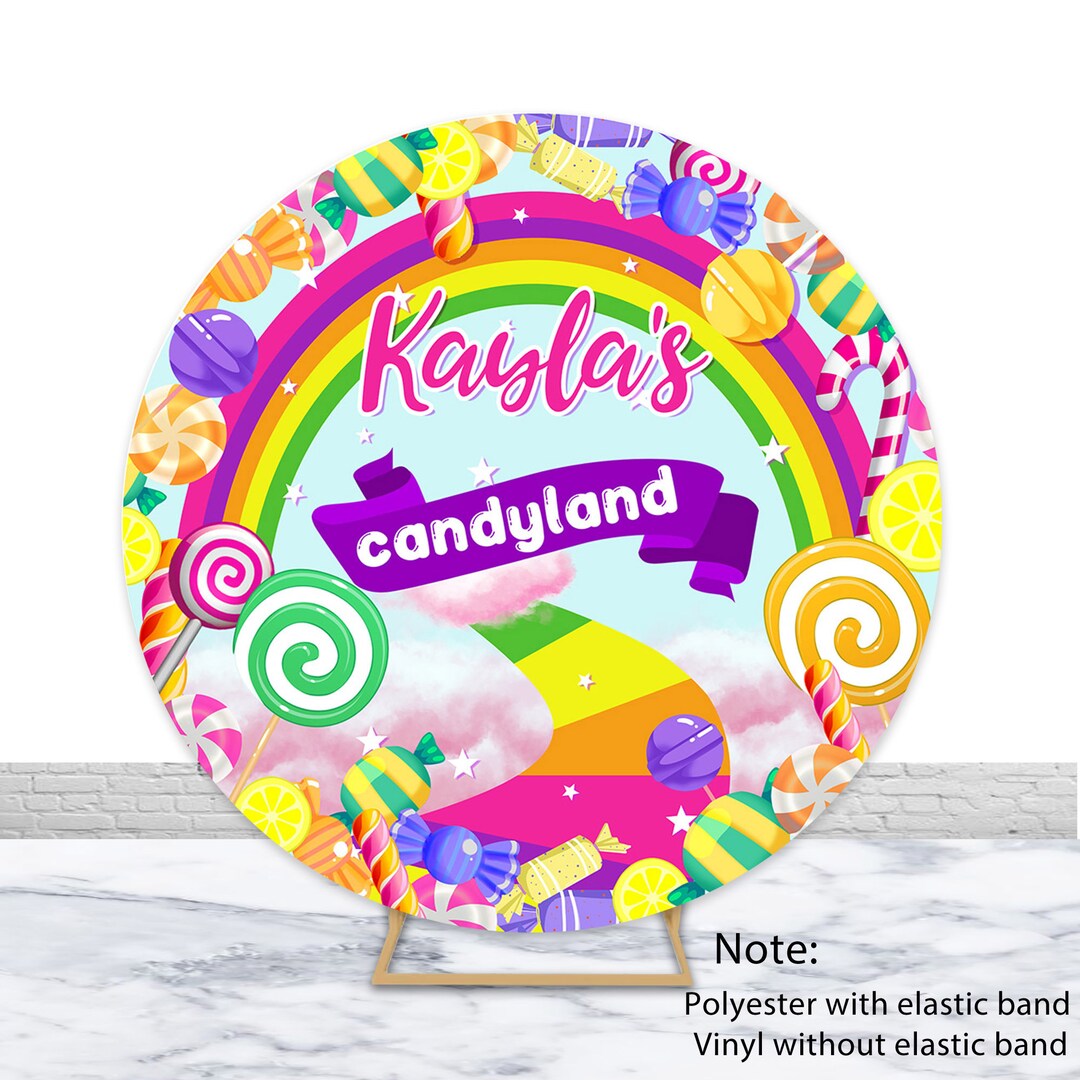 Candyland Kid Birthday Round Cover Backdrop Sweet One Birthday Rainbow ...