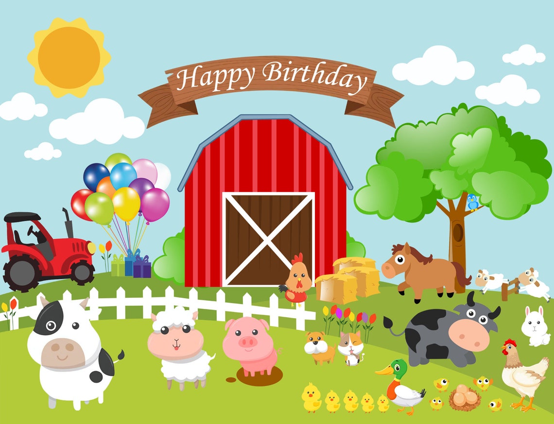 Farm Theme Birthday Photography Backdrop Animals Grass House - Etsy