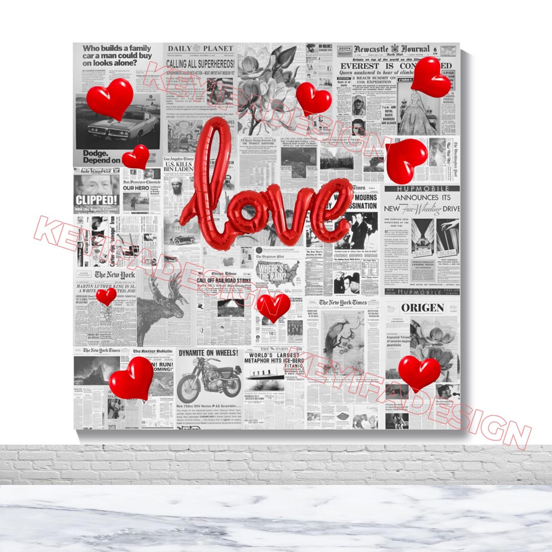 Valentine's Day Backdrop Newspaper Photo Background Love Heart Banner ...