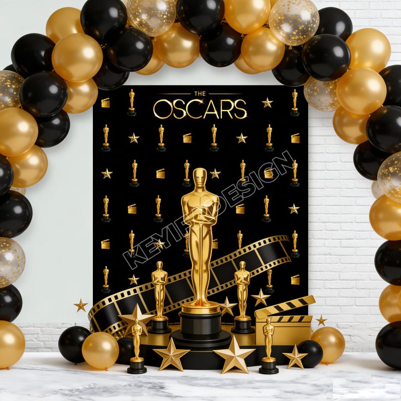 The Oscars Step and Repeat Backdrop Hollywood Gold Statuette Academy ...