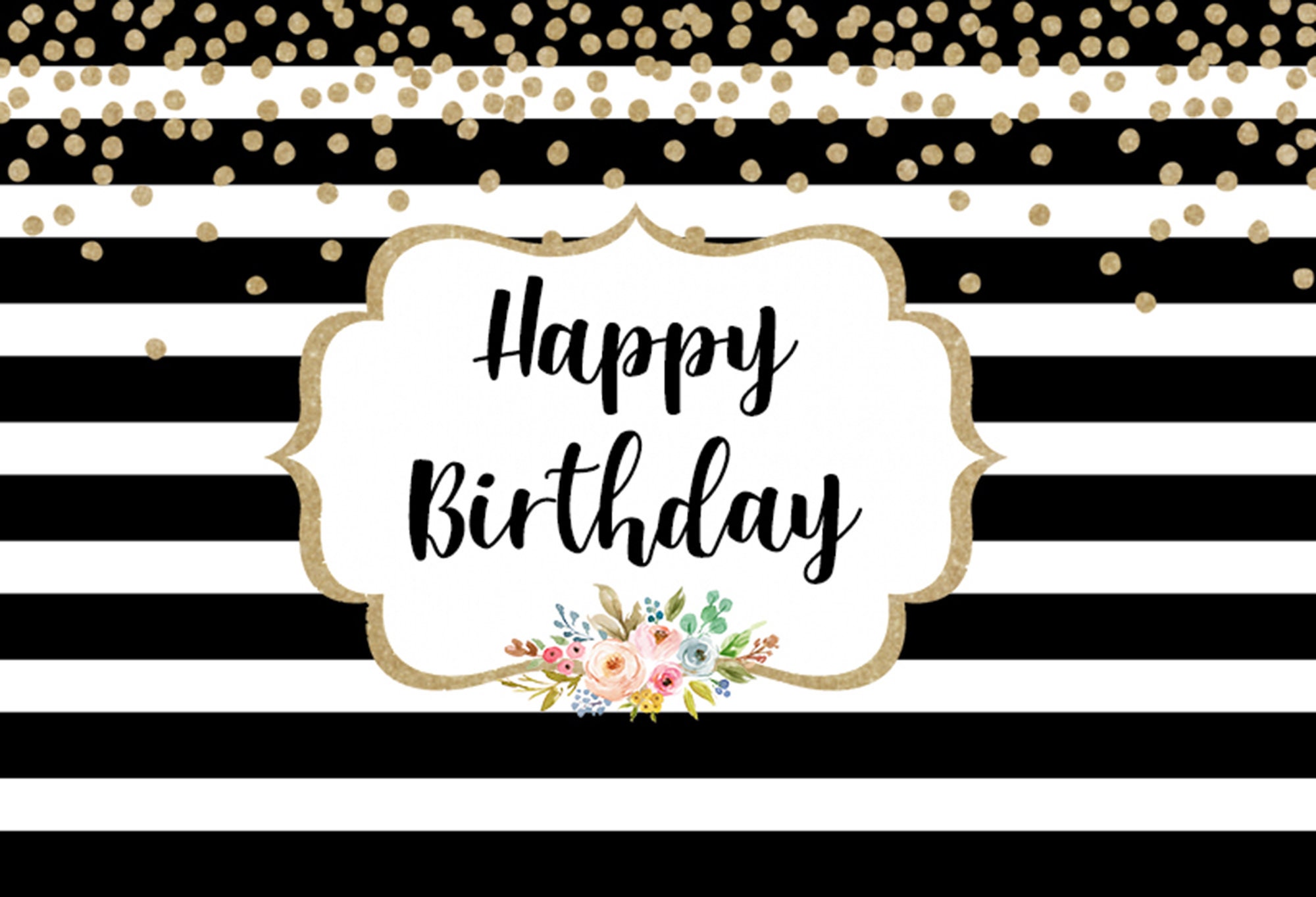 Happy Birthday Photography Backdrop Black And White Striped Etsy