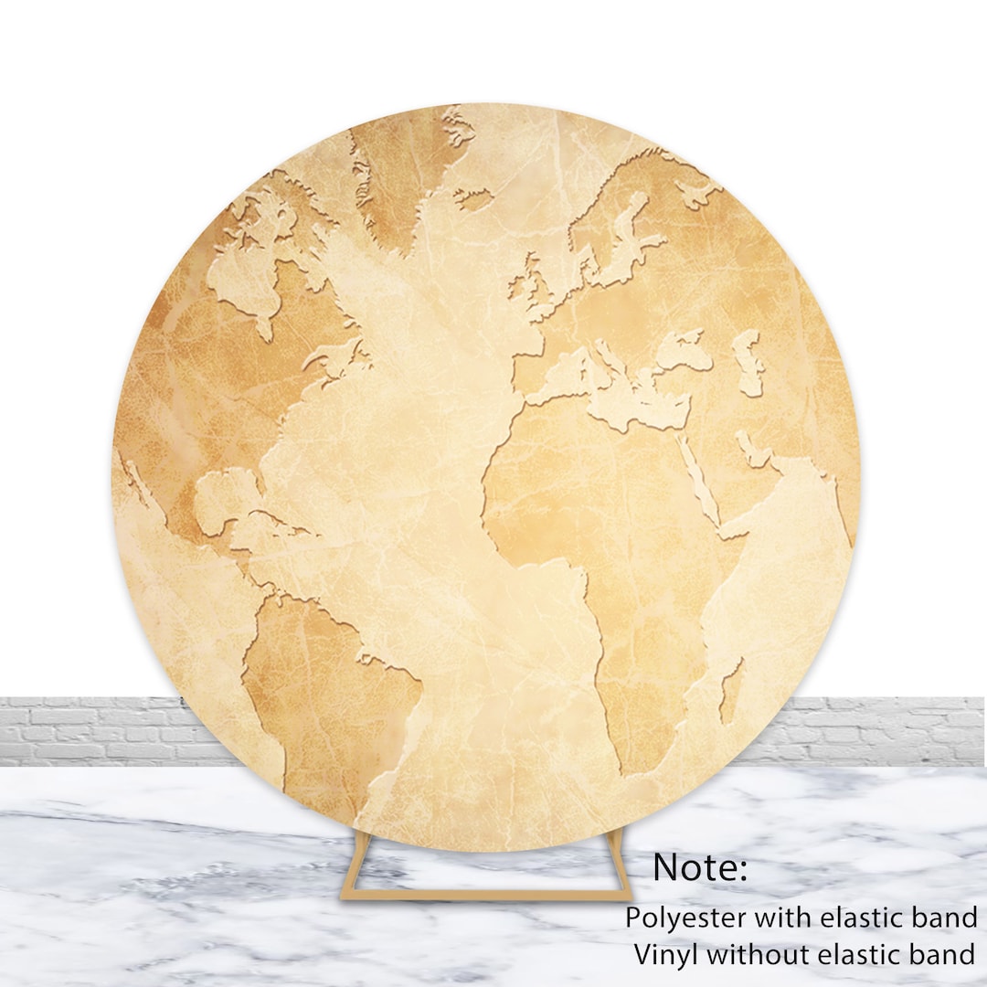 World Map Round Backdrop Birthday Party Photography Backdrop Vintage ...