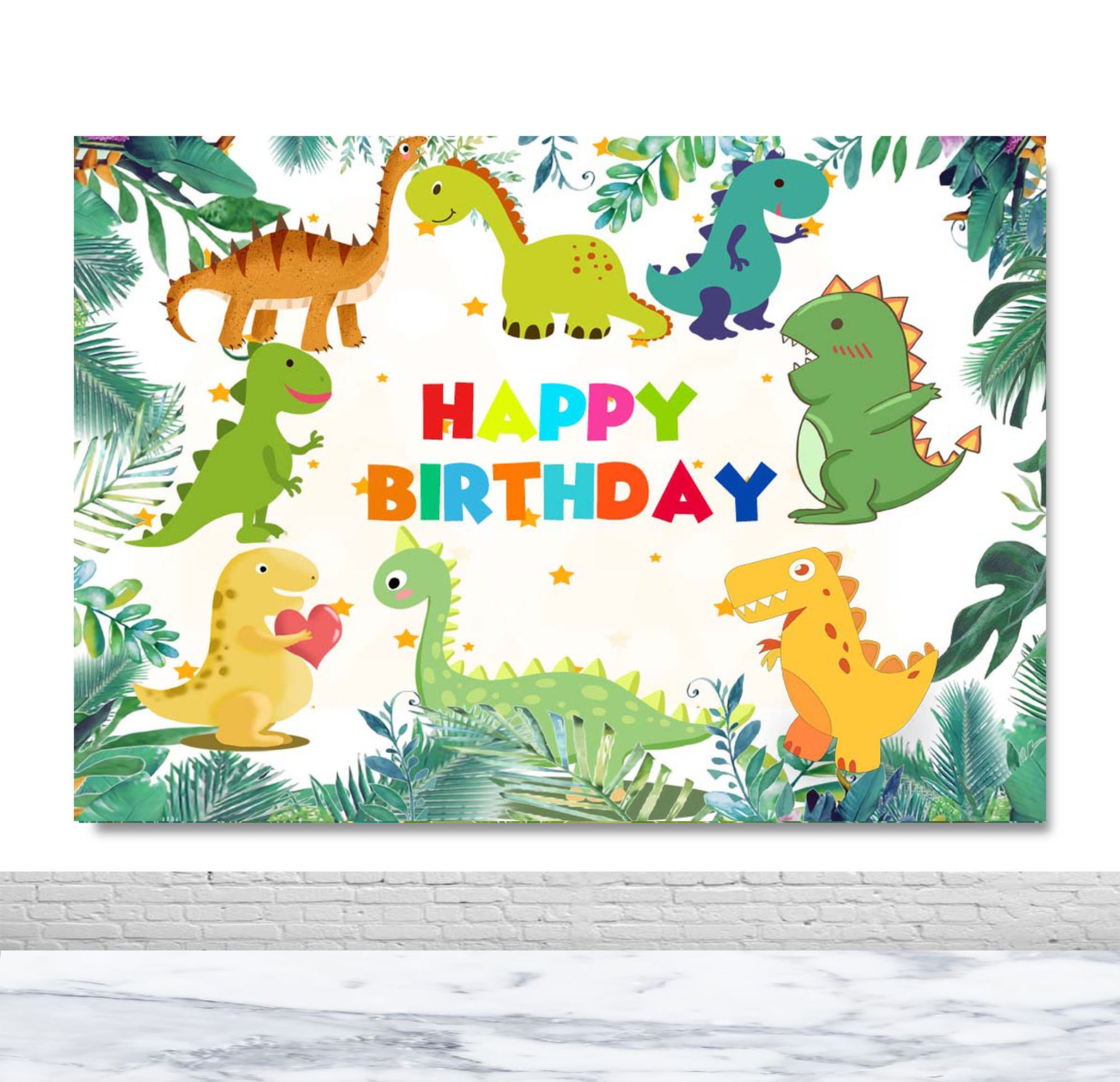 Cartoon Dinosaur Photography Backdrop Baby Shower Green Leaves | Etsy