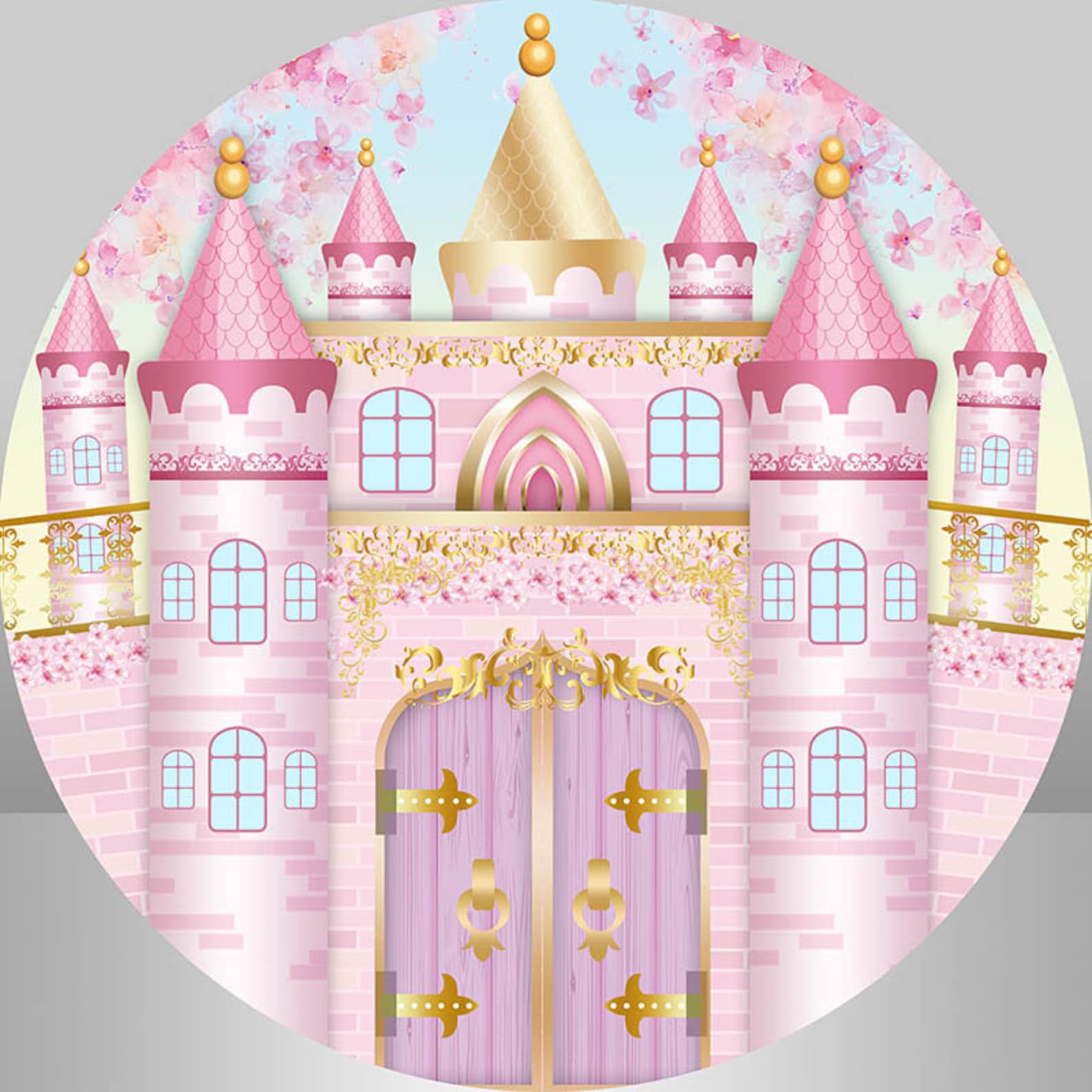 Pink Princess Castle Round Photo Backdrop Girls 1st Birthday | Etsy