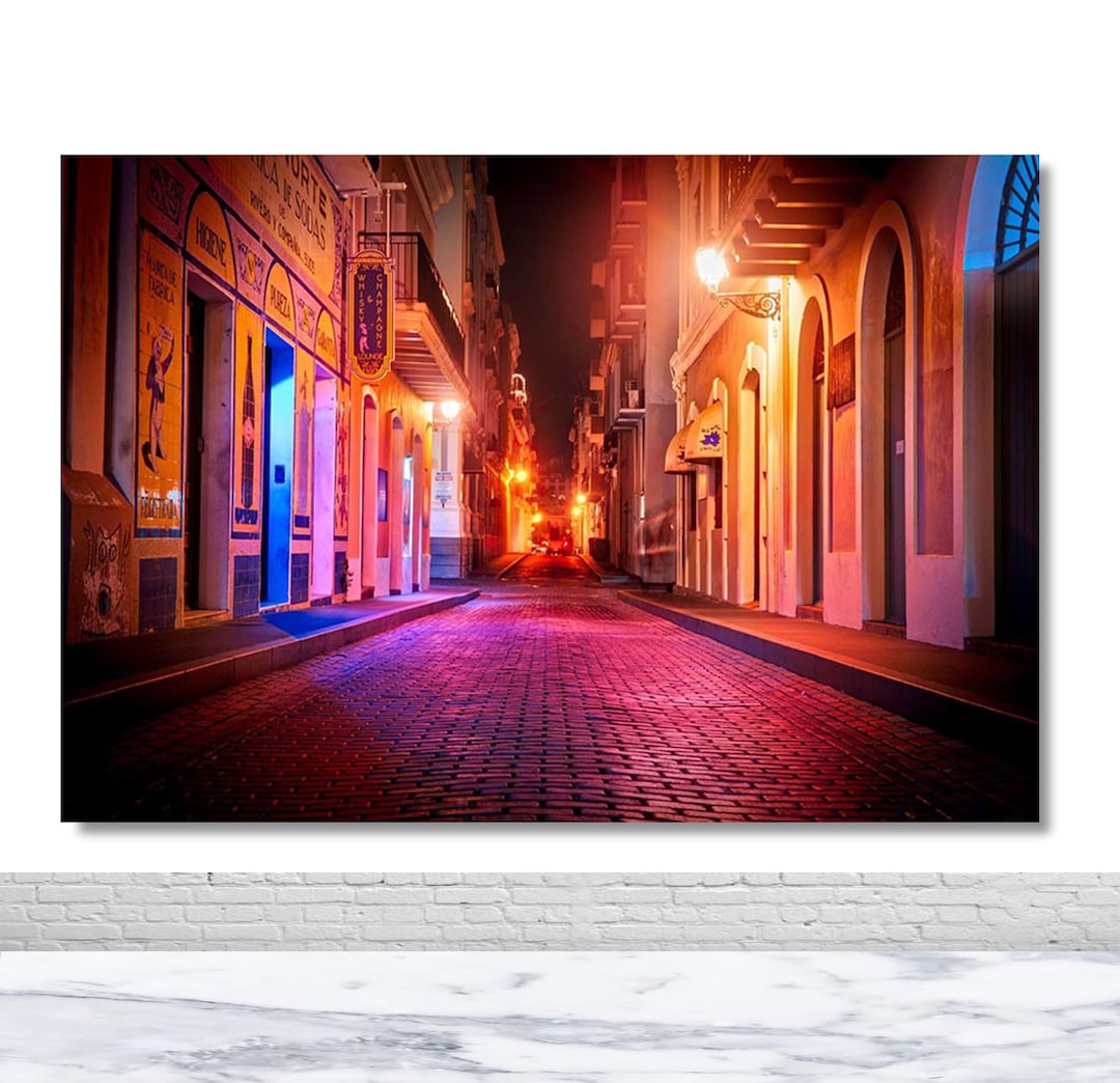 Old San Juan Night Photography Backdrop Puerto Rico Street Lights ...