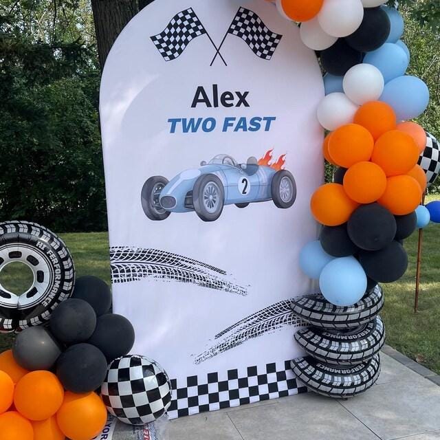 Two Fast Birthday Arch Cover Racing Car Track Black and White Checkered ...