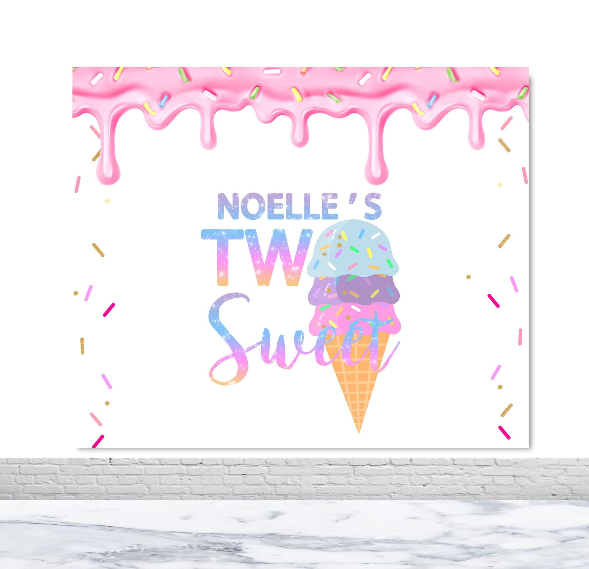 Two Sweet Ice Cream Photography Backdrop Kids 2nd Birthday - Etsy