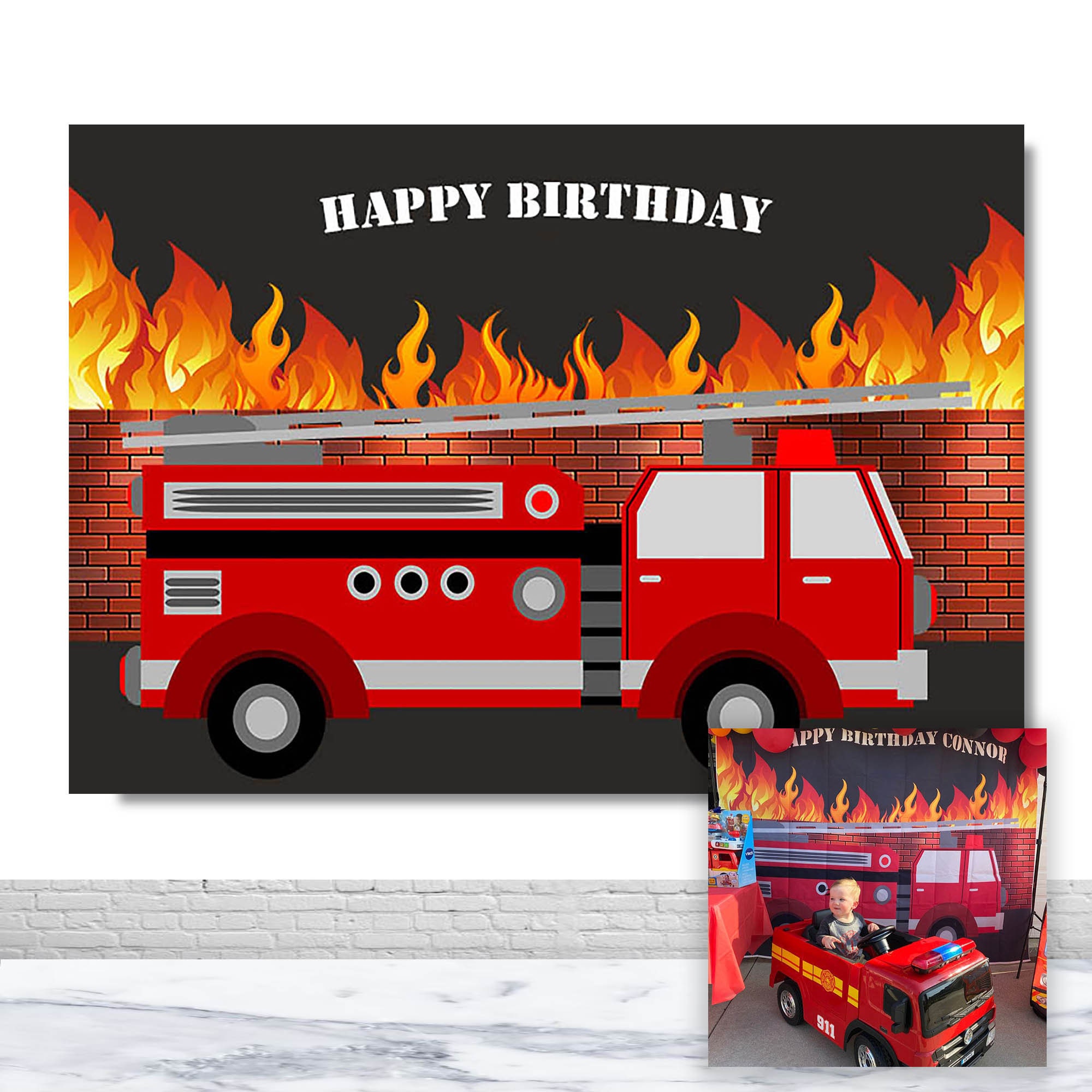 Custom Boys Firetruck Birthday Party Photography Backdrop | Etsy