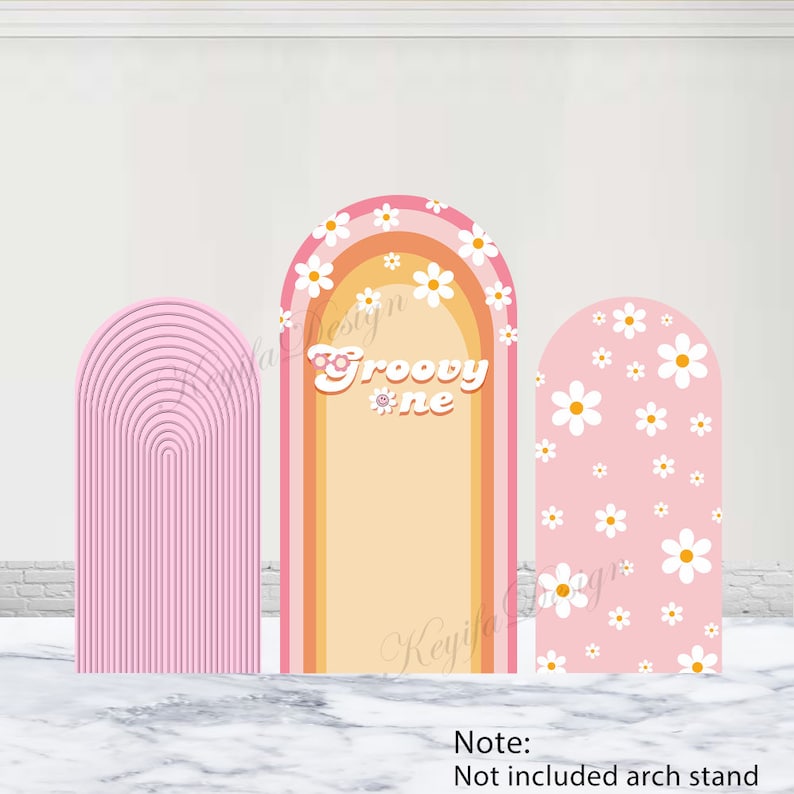 Groovy One Arch Backdrop Daisy Flower Groovy Birthday Backdrop Child ...