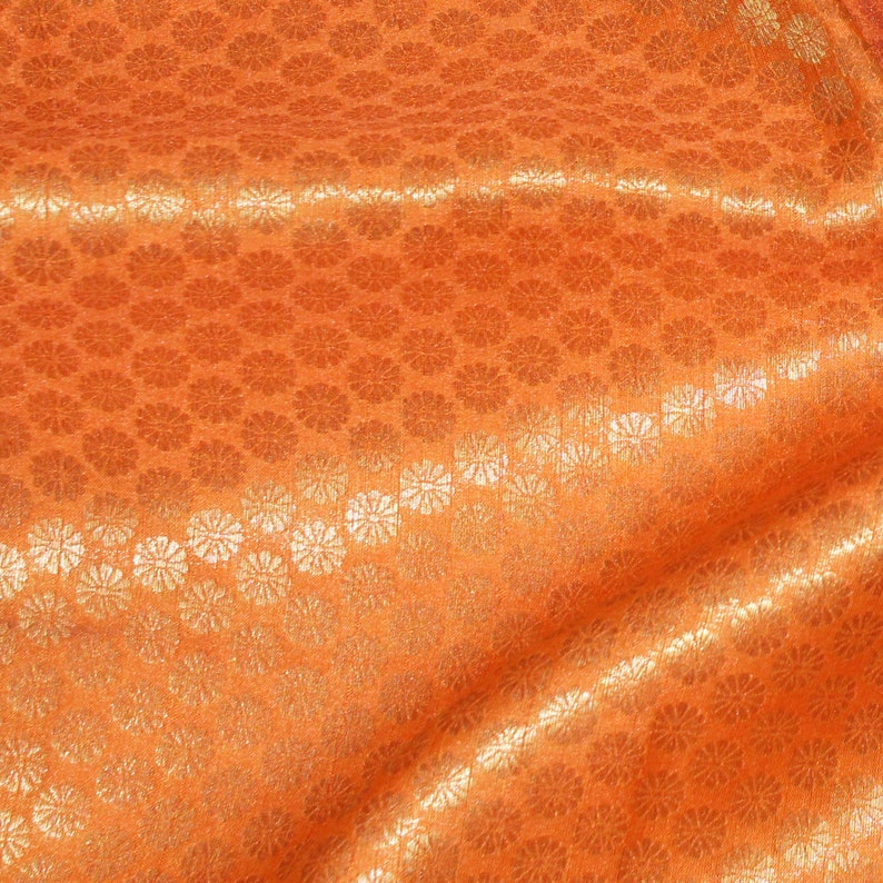Brocade Fabric Orange Art Silk Fabric by the Yard Solid Pattern Indian ...