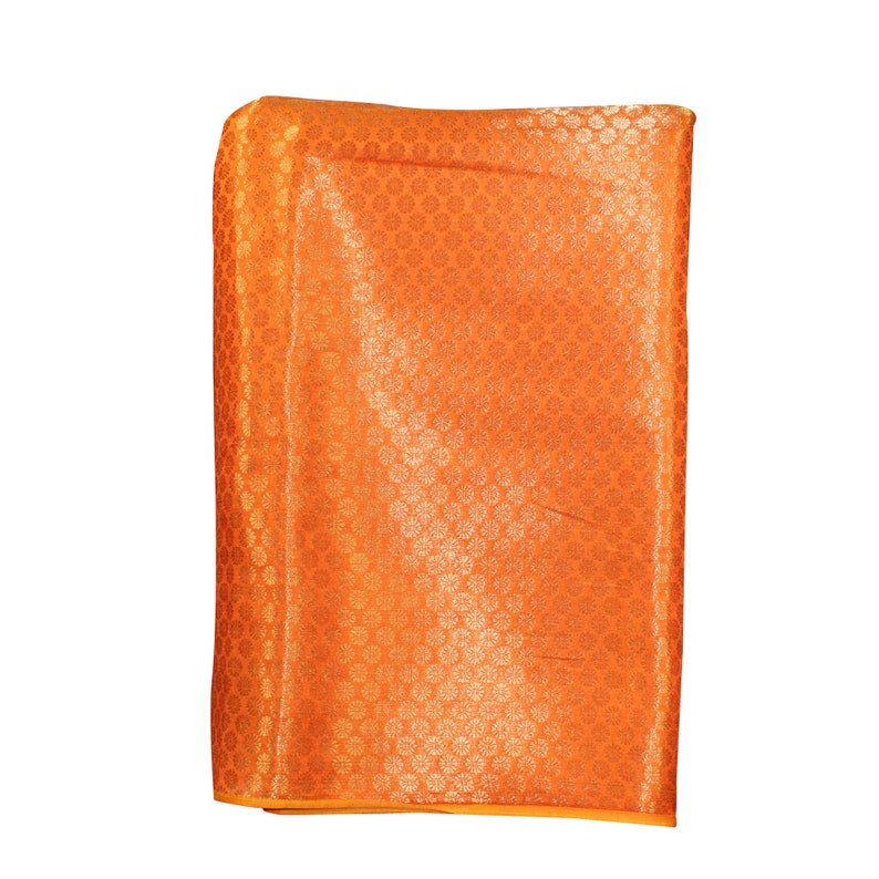 Brocade Fabric Orange Art Silk Fabric by the Yard Solid Pattern Indian ...