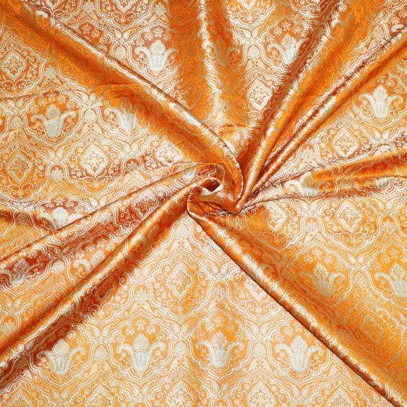 Orange Jacquard Brocade Fabric by the Yard Curtain Cushion | Etsy