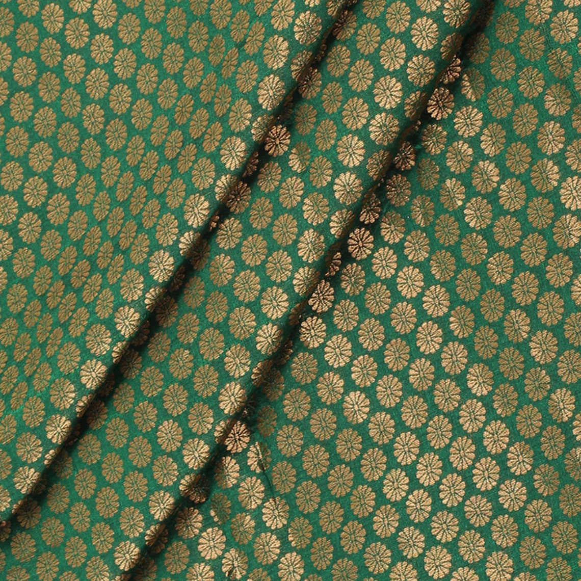 Buy Dark Green Brocade Art Silk Fabric By The Yard Indian Brocade