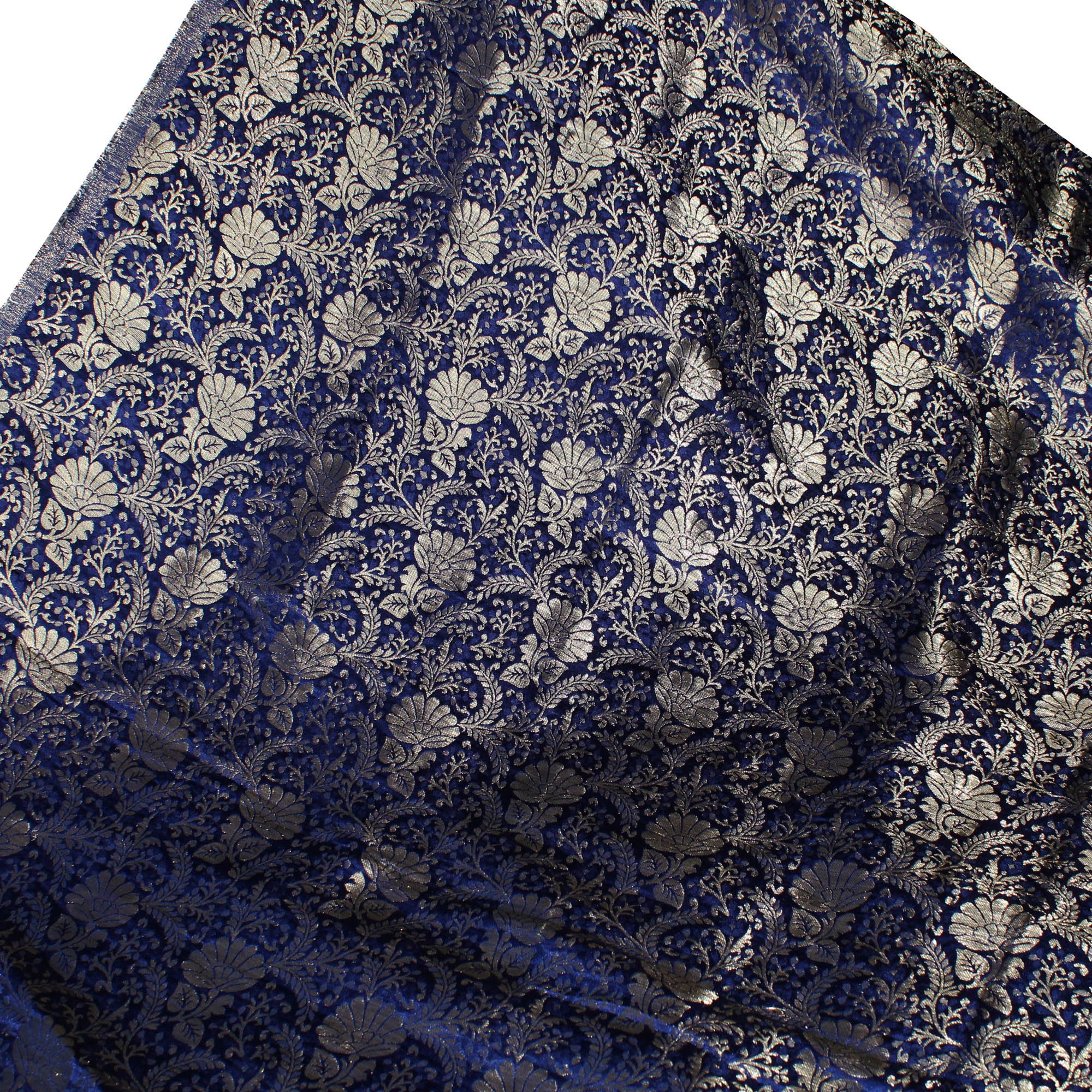 Navy Blue Indian Banarasi Brocade Silk Fabric Banaras Brocade Etsy