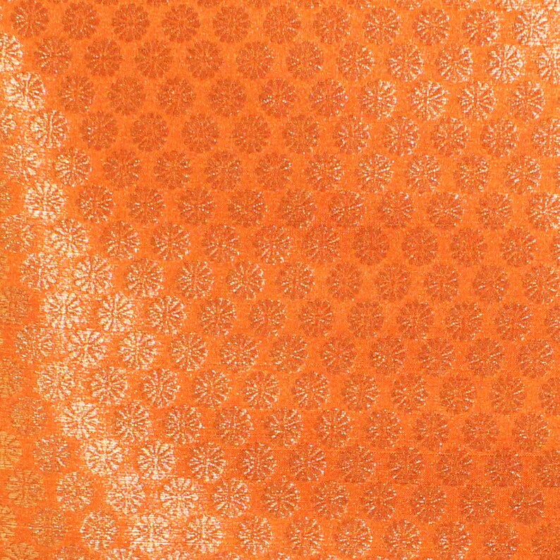 Brocade Fabric Orange Art Silk Fabric by the Yard Solid Pattern Indian ...