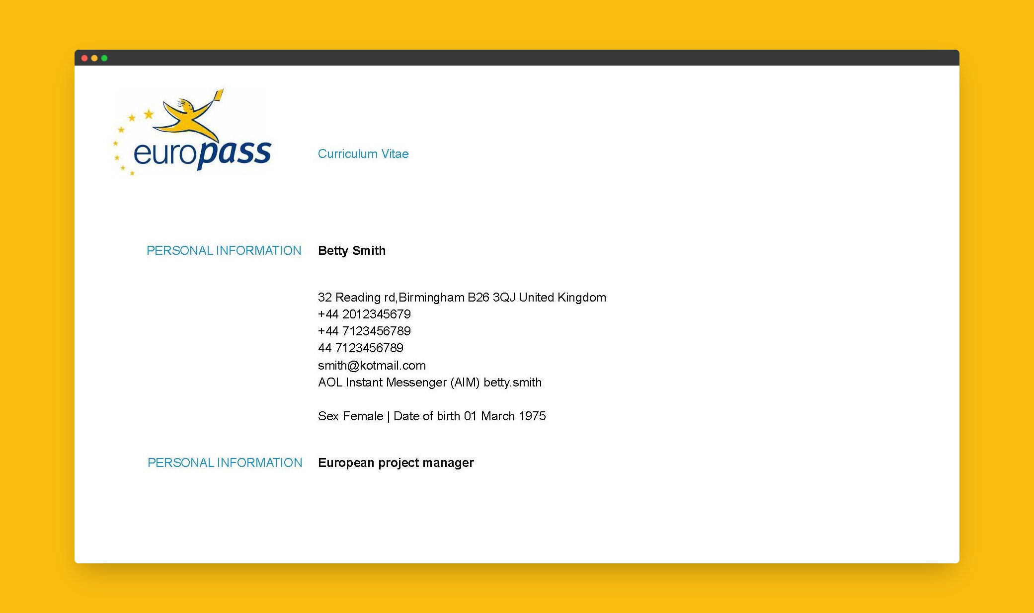 Europass 2.0 - Easy to Edit CV Template - Etsy