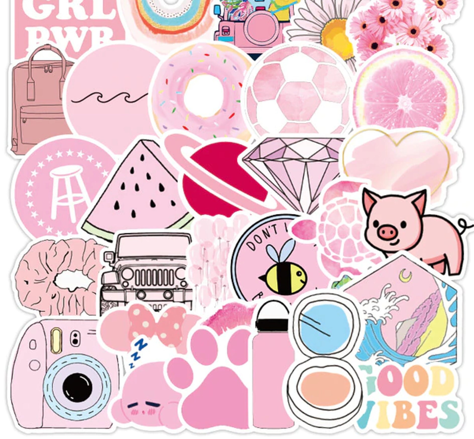 VSCO Girls SkSkSkSk Light Pink Good Vibes Be Happy Stickers | Etsy