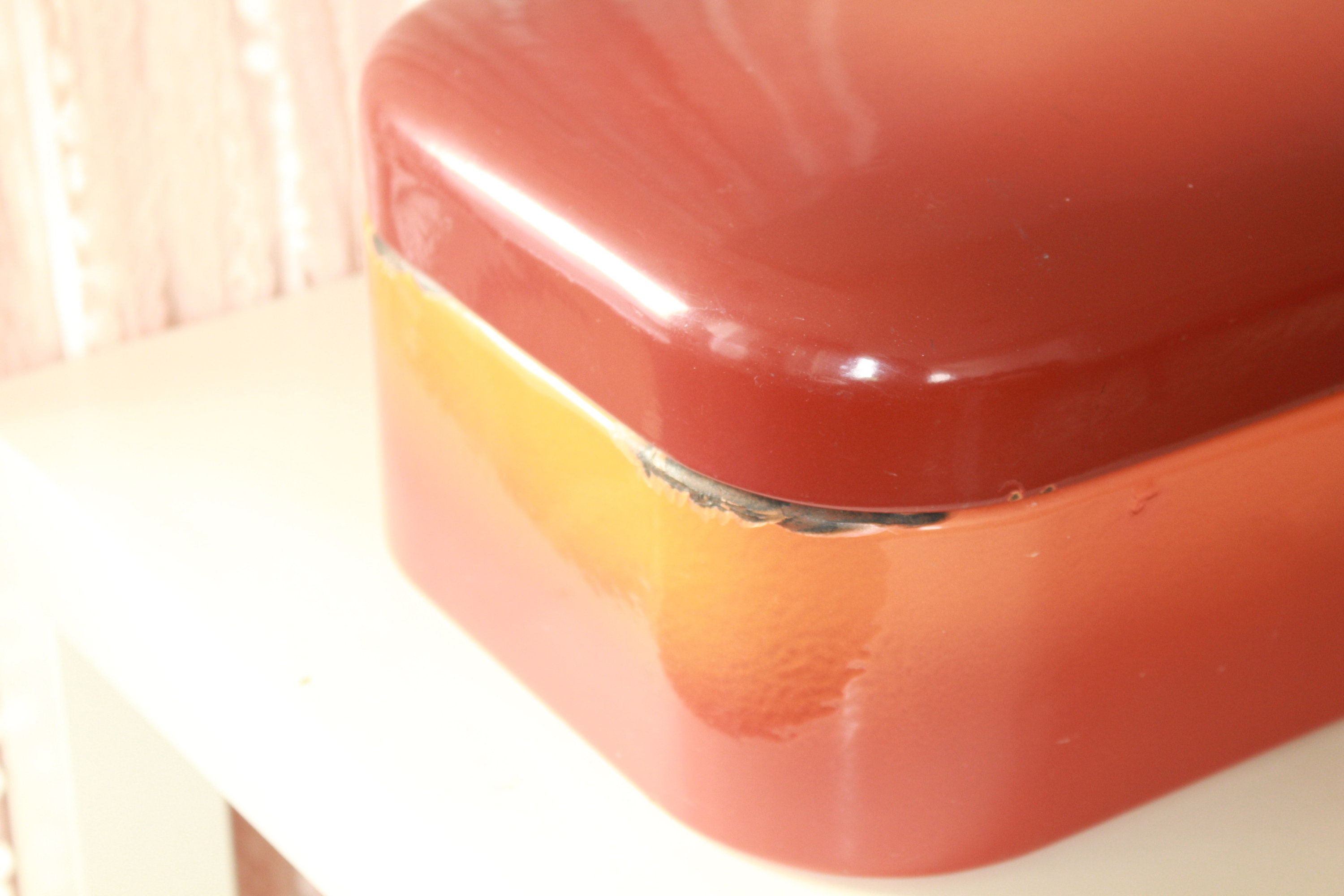 Vintage Dutch Enamel Bread Box in Rare Flamed Orange/red Color 1930's ...