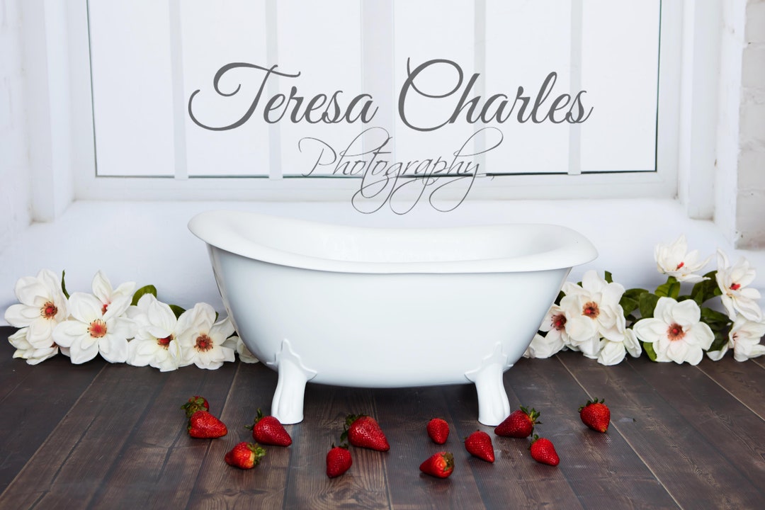 Strawberry Clawfoot Bathtub Digital Backdrop Background Instant ...