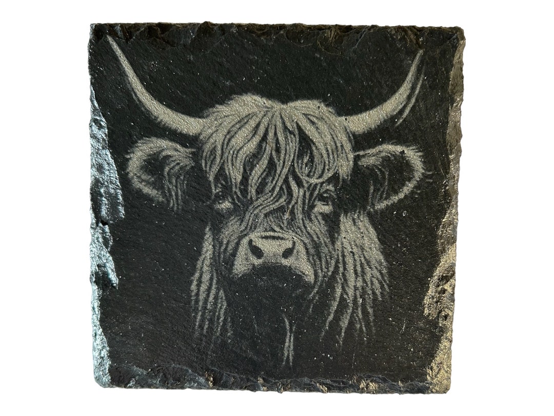Highland Cow Engraved Square Slate Coasters FOR ANY OCCASION ,gifts ...