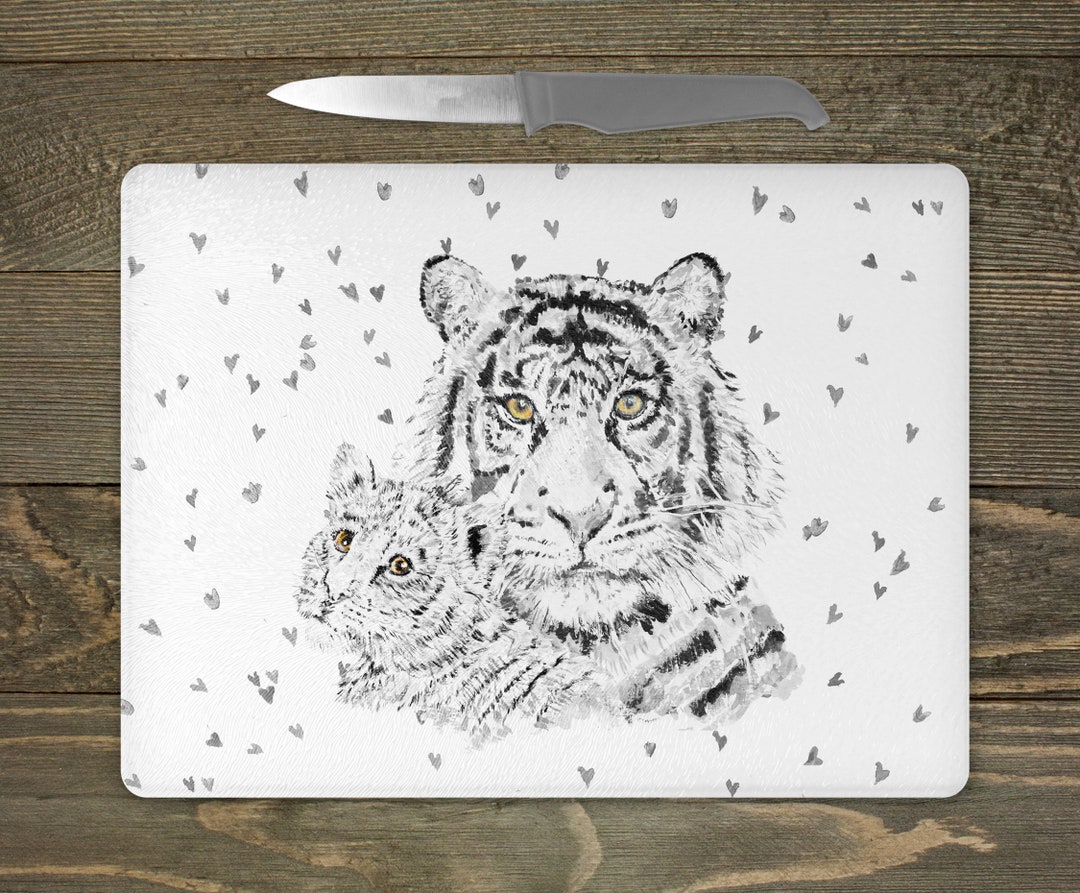A4 Size Tiger Chopping Board, Wildlife Cutting Board, Glass Worktop ...
