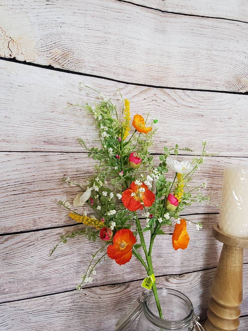 21 Silk Orange Poppy Bush Artificial Fake Summer Fall | Etsy