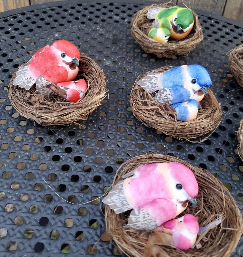 12 Pcs Artificial Colorful Birds in Nest Fake Colored | Etsy