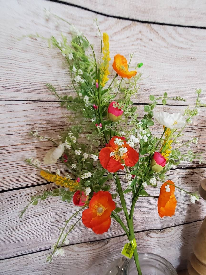 21 Silk Orange Poppy Bush Artificial Fake Summer Fall | Etsy