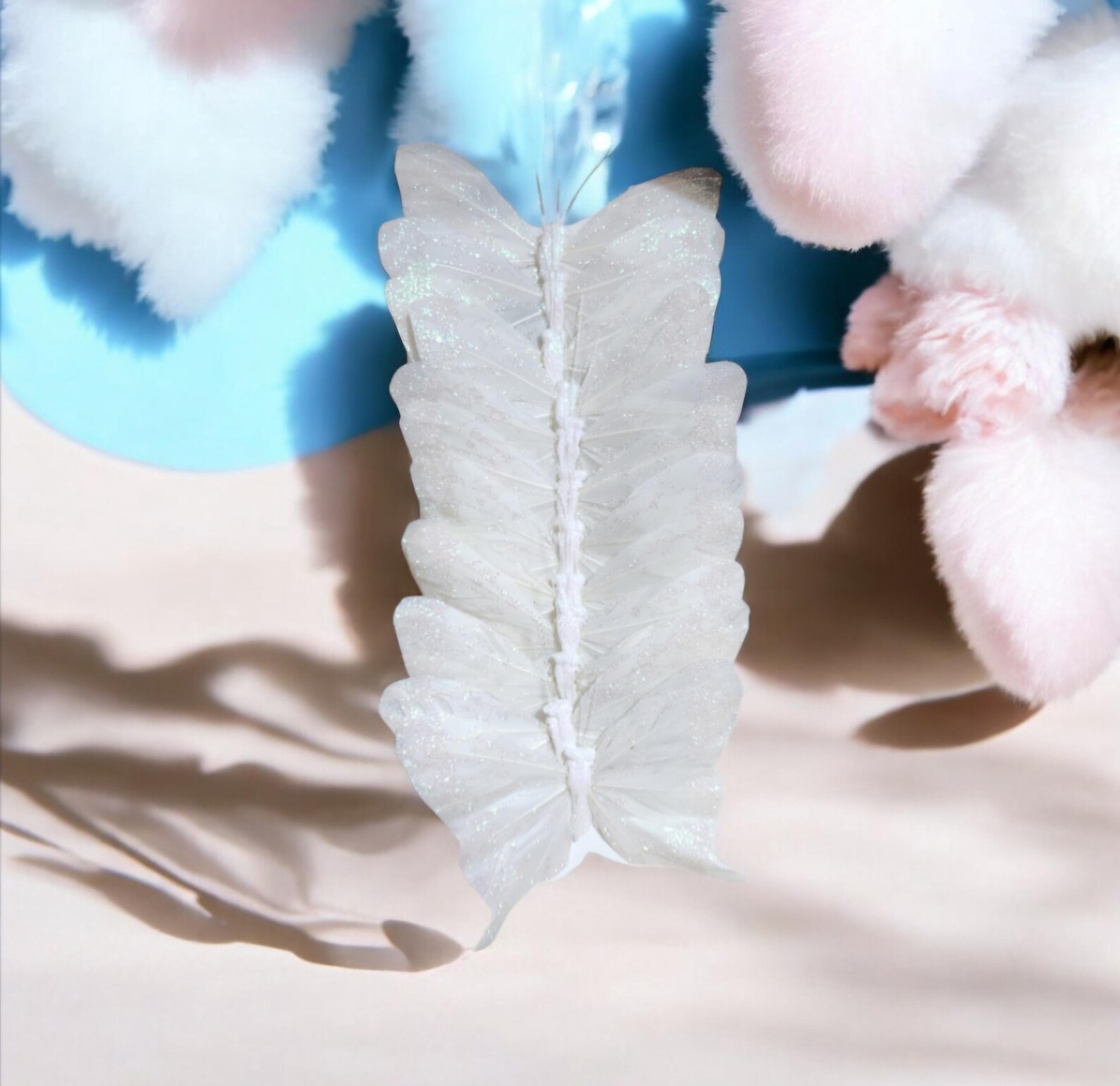 12 Large Feather White Glitter Butterflies 5" - Vibrant Butterfly ...
