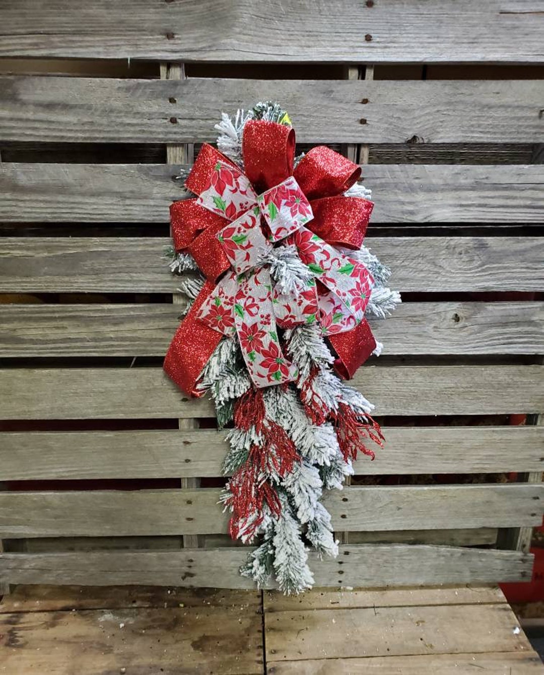 Flocked Christmas Swag Red and White ~ Decorative Xmas Flocked Swag ...