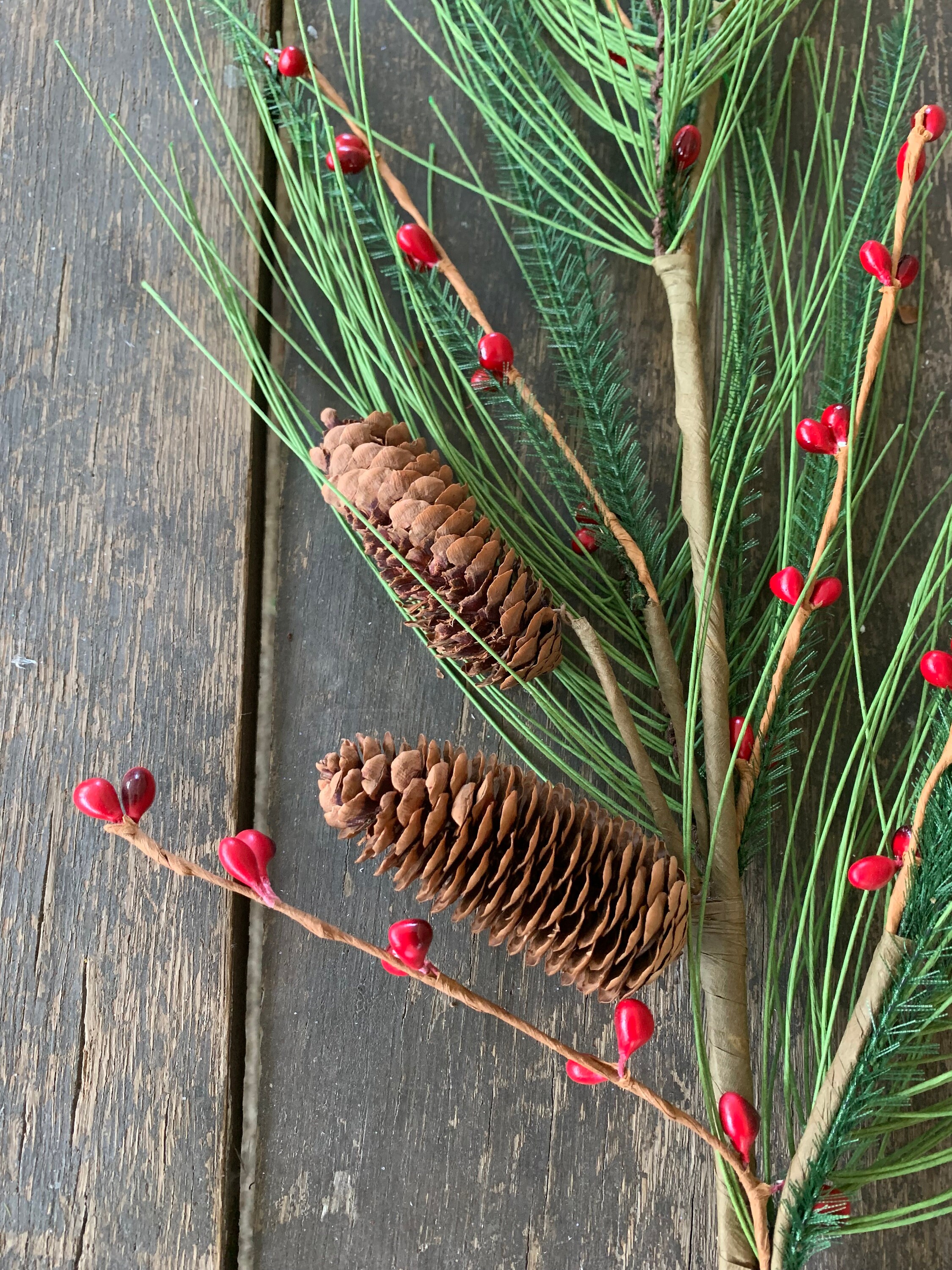 28 Needle Long Pine Spray with Pinecones and Red Pep | Etsy