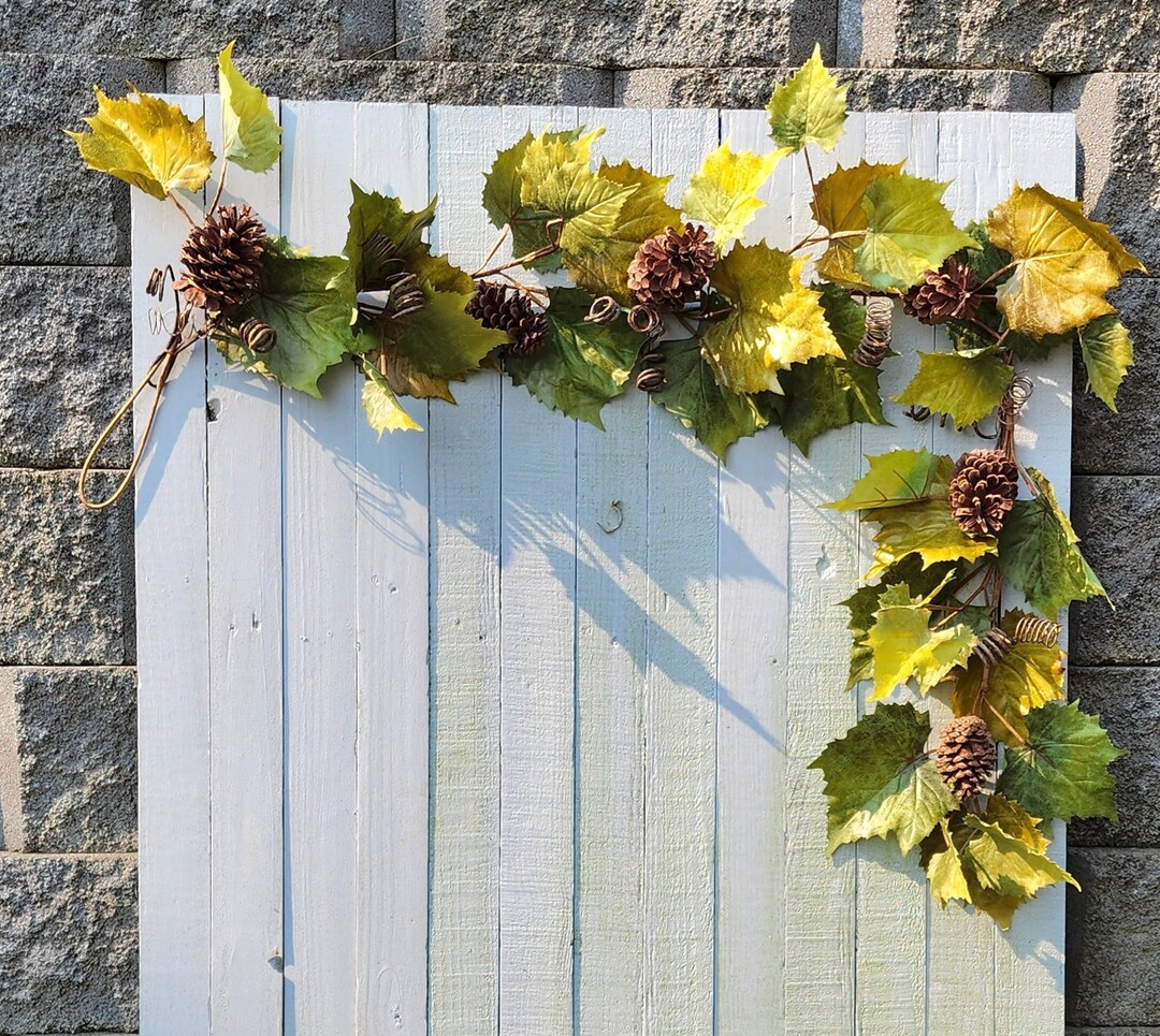 5' Grape Leaf and Pinecone Garland - Floral Decor - Holiday Garland - Etsy