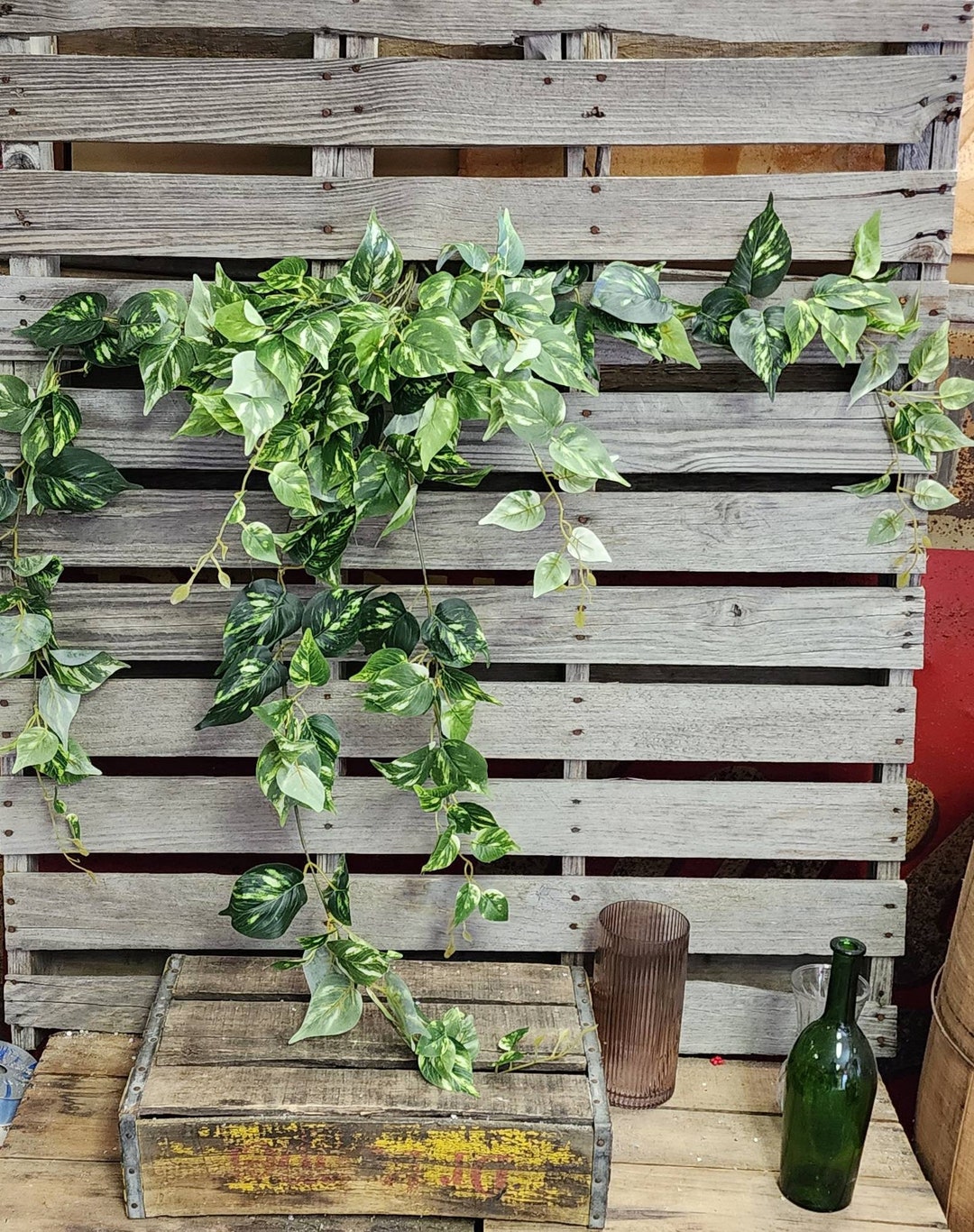 42" Faux Pothos Foliage Bush- Greenery Artificial Fake Leaves Foliage ...