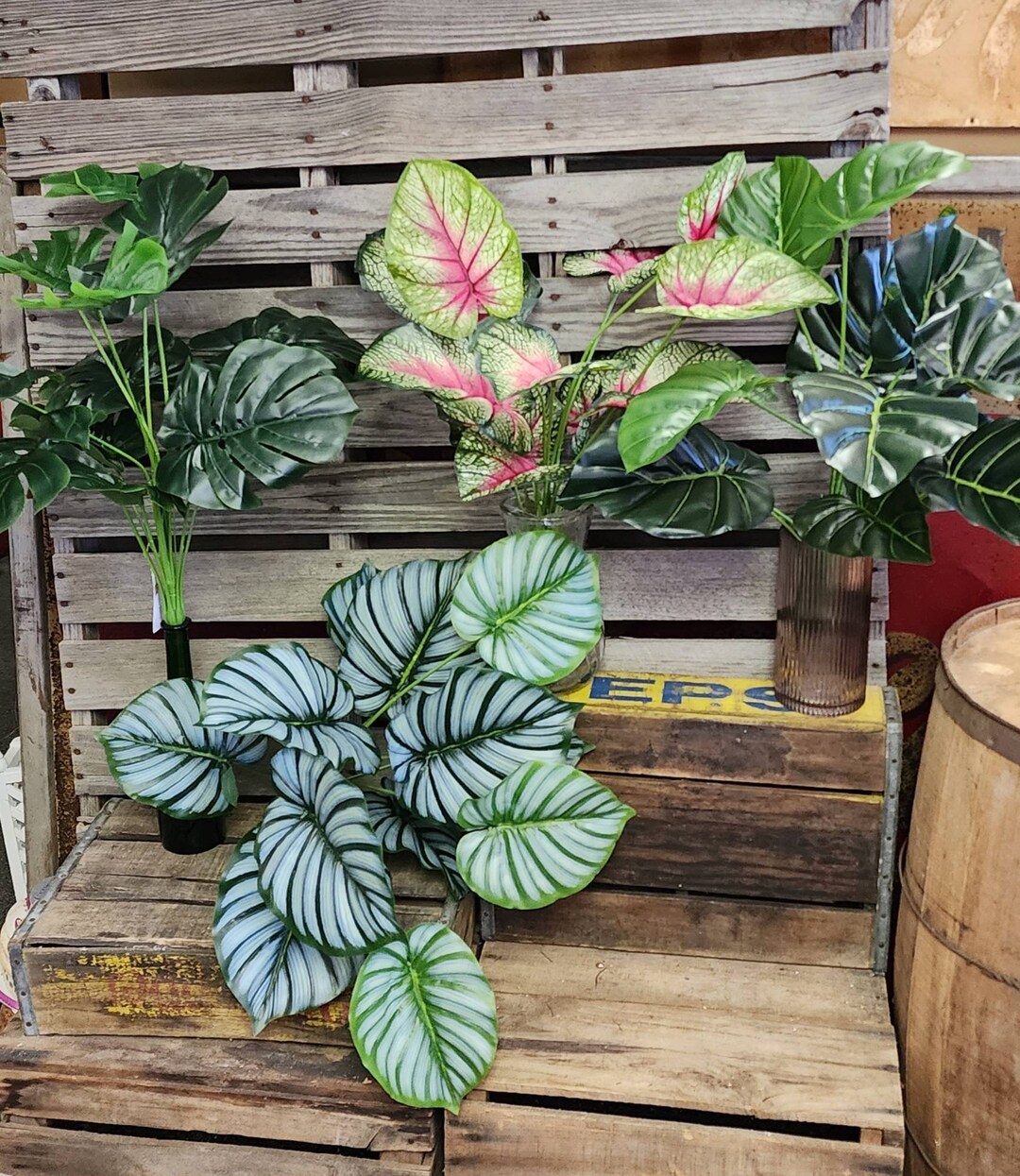 26" Artificial Calathea, Caladium, Monstera, and Elephant Ear Bushes ...