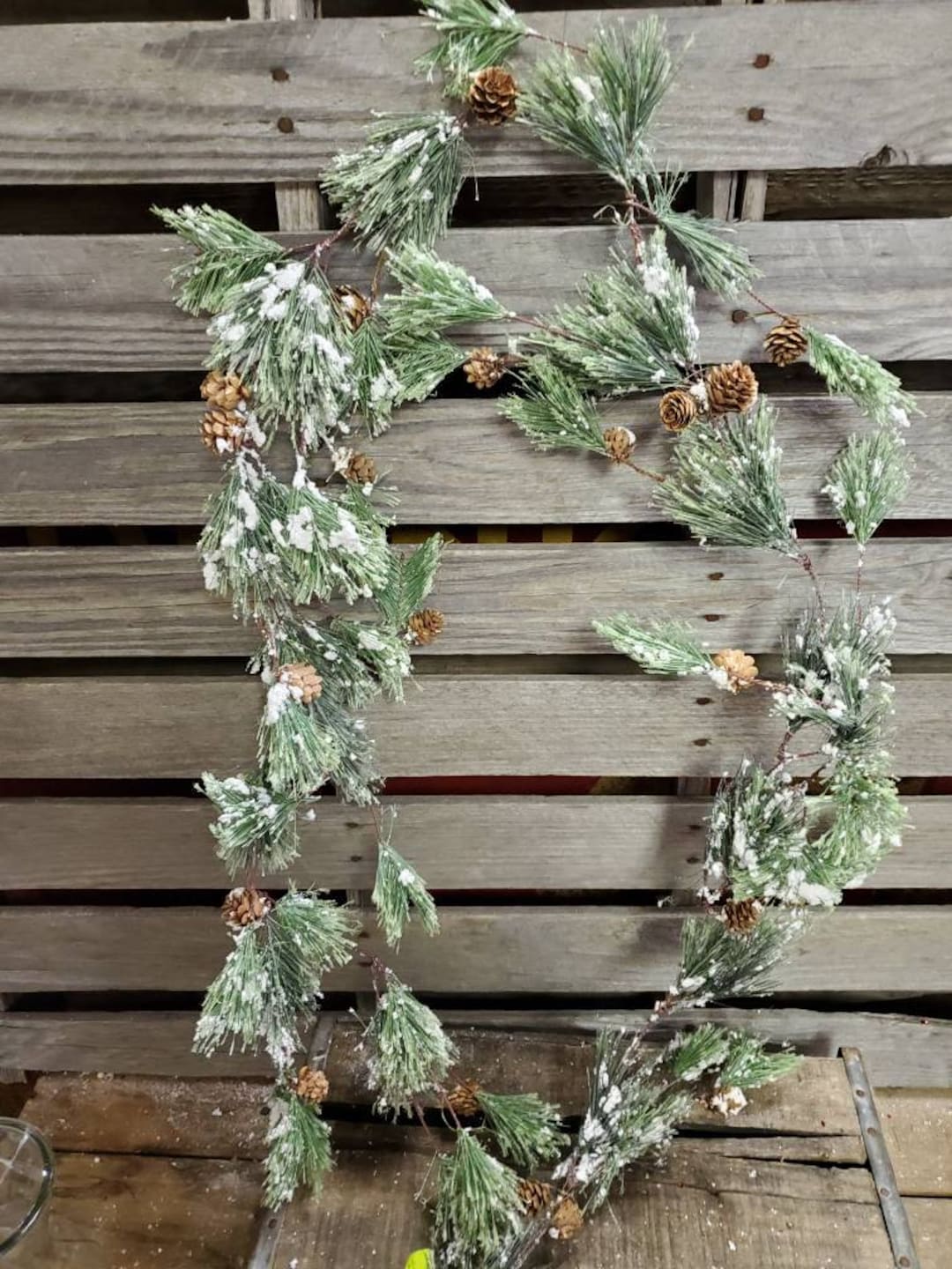 Flocked Pine Christmas Garland With Pine Cones - 6 Foot - Etsy