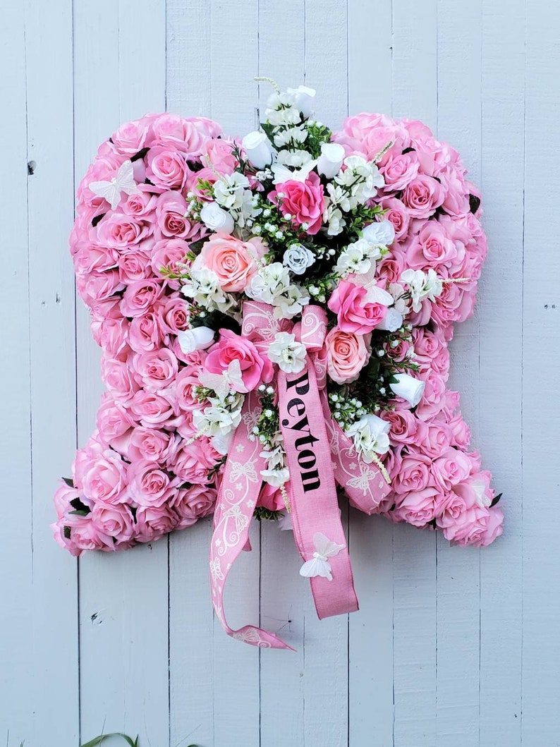Angel Wings Funeral Arrangement With Pink and White Roses - Etsy