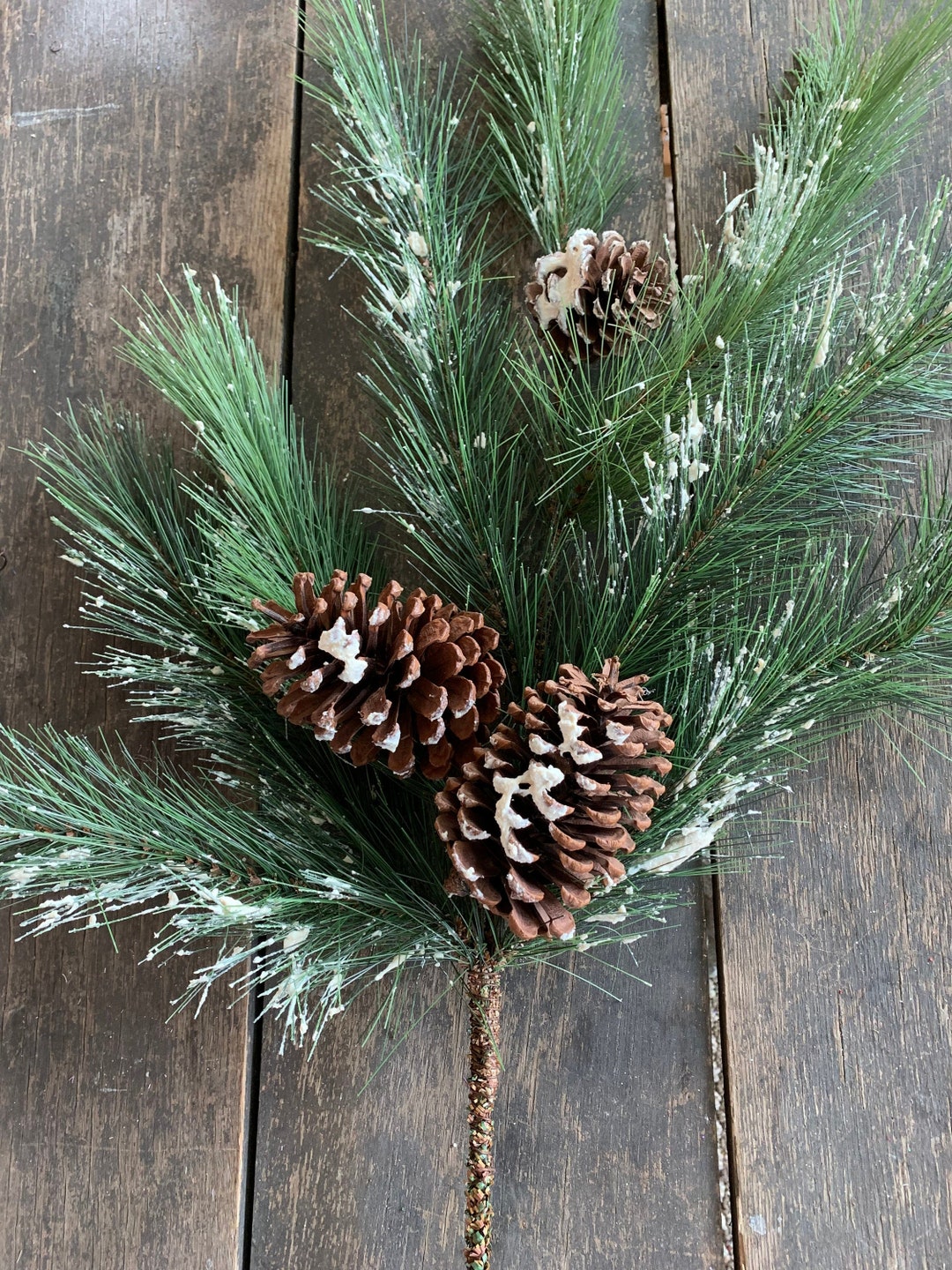 42" Snow PVC Pine Pinecone Spray - Artificial Fake Christmas Greenery ...