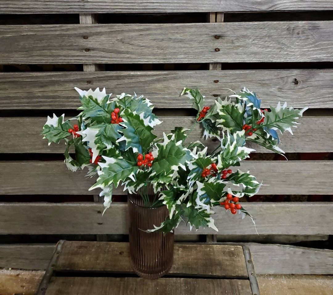 Variegated Holly Bush: Artificial Greenery Filler, Christmas Floral ...