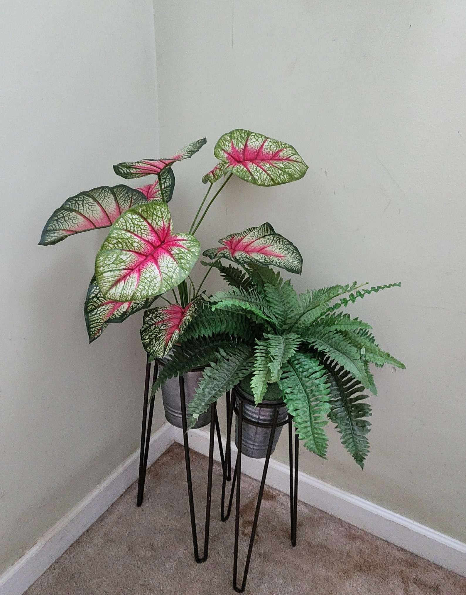 26" Artificial Caladium Bush - Trending Greenery Fake Stem Leaf Leaves ...
