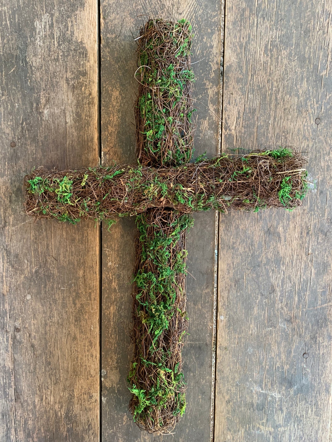 Green Moss Vine Cross - Twig Religious Funeral Arrangement Floral ...