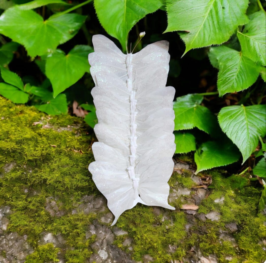 12 Large Feather White Glitter Butterflies 5" - Vibrant Butterfly ...