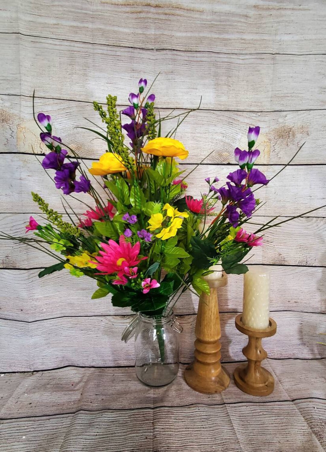 29" Artificial Silk Flower Bush: Purple, Yellow, Pink Fall Colors - Etsy