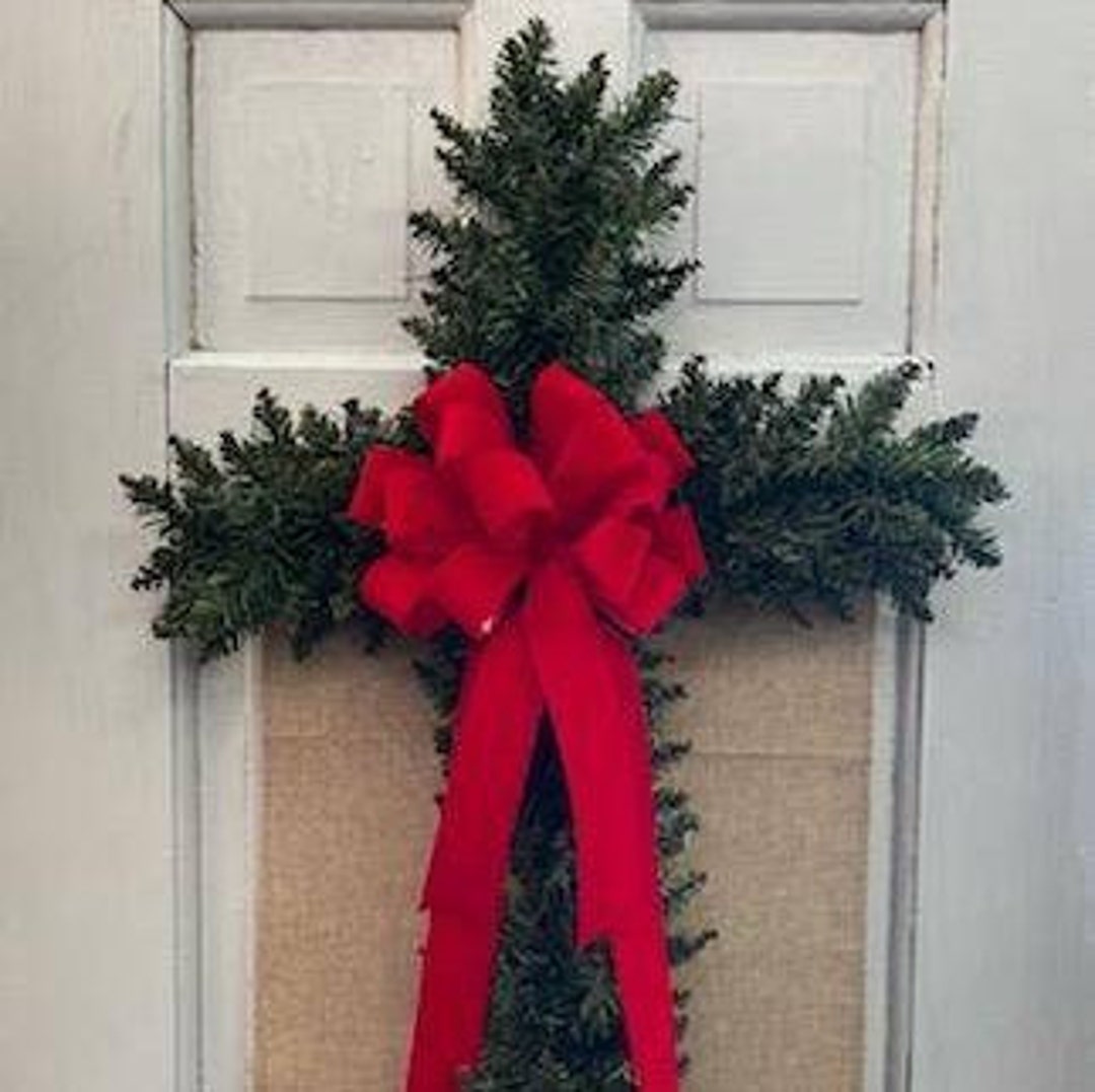 Christmas Cemetary Cross With Velvet Bow~ Silk Cemetary Arrangement - Etsy