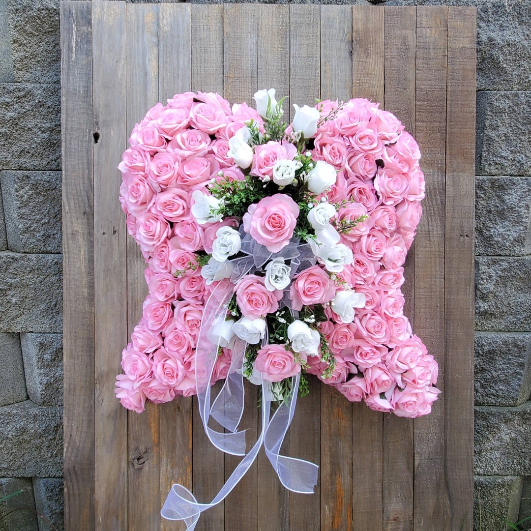 Angel Wings Funeral Arrangement With Pink and White Roses ~ Cemetary ...
