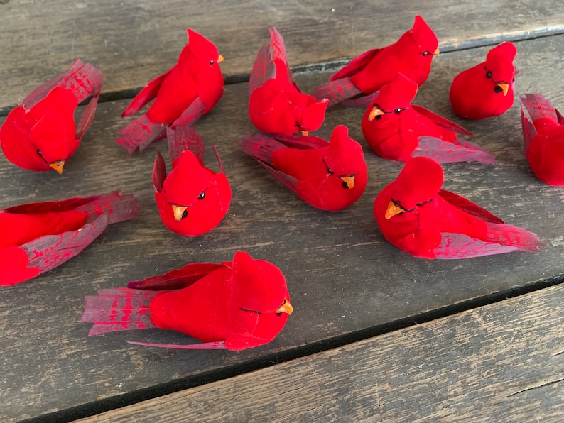 Red Artificial Cardinals 3.25" Set of 12- Fake Colored Christmas Red ...
