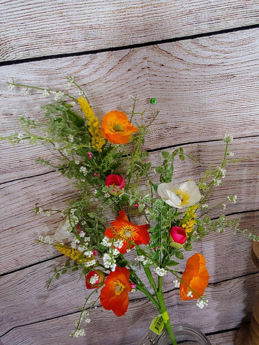 21 Silk Orange Poppy Bush Artificial Fake Summer Fall | Etsy