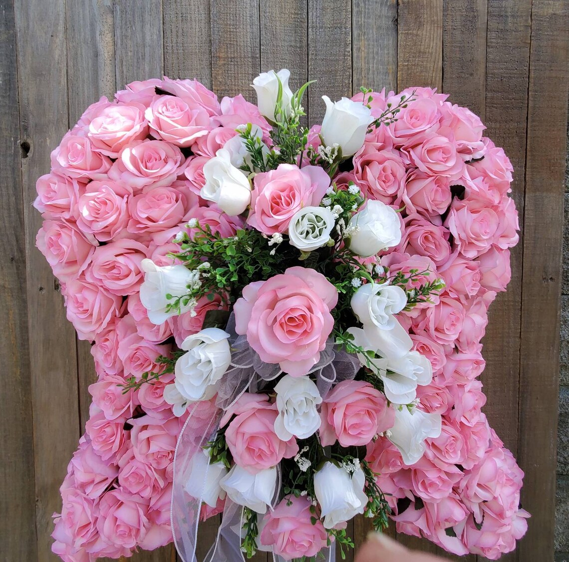 Angel Wings Funeral Arrangement With Pink and White Roses - Etsy