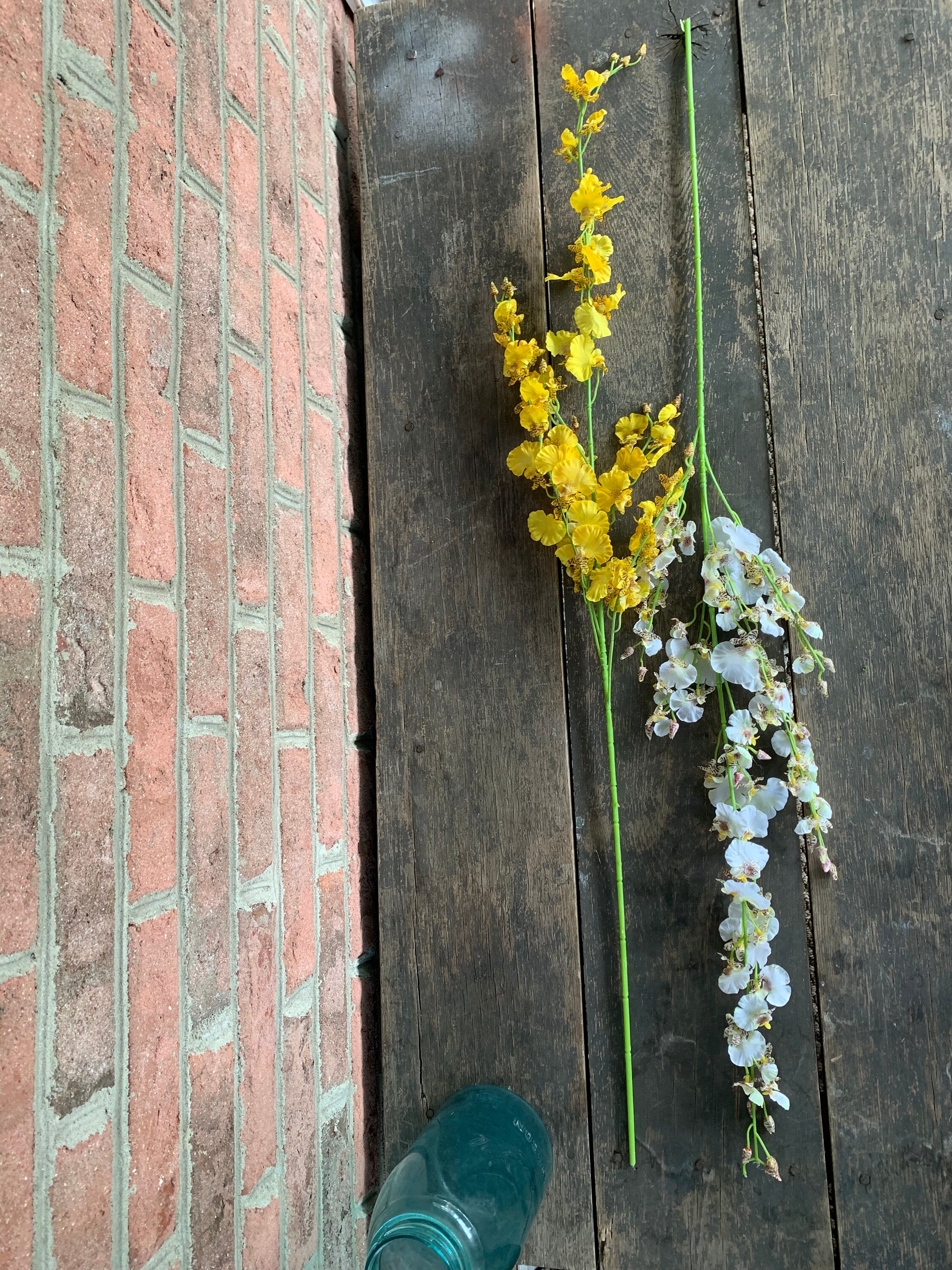 40" Dancing Orchid Spray: Yellow & White Silk Flower Stem - Etsy