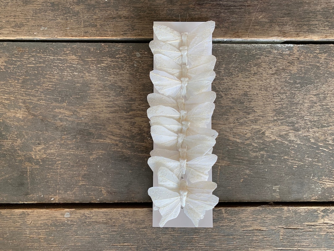 3" Artificial Glitter White Butterflies - Etsy