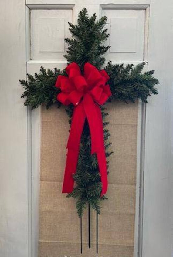 Christmas Cemetary Cross With Velvet Bow Silk Cemetary | Etsy